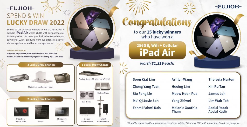 SPEND & WIN LUCKY DRAW 2022 WINNERS ANNOUCEMENT | Fujioh