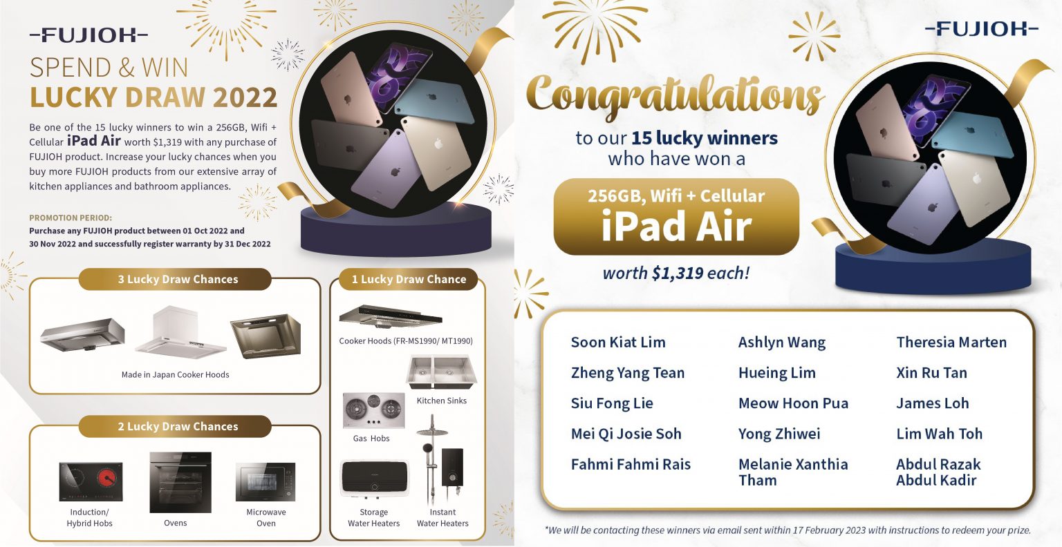 SPEND & WIN LUCKY DRAW 2022 WINNERS ANNOUCEMENT | Fujioh
